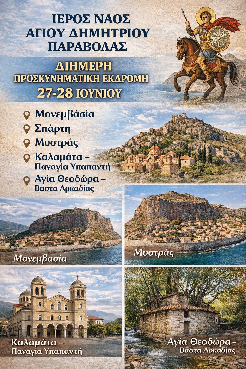 ΔΙΗΜΕΡΗ ΠΡΟΣΚΥΝΗΜΑΤΙΚΗ ΕΚΔΡΟΜΗ 27 - 28 ΙΟΥΝΙΟΥ 2026 ΜΟΝΕΜΒΑΣΙΑ ...